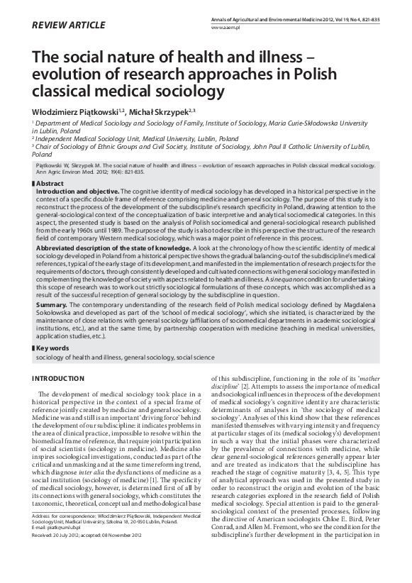 (PDF) The social nature of health and illness--evolution of research ...