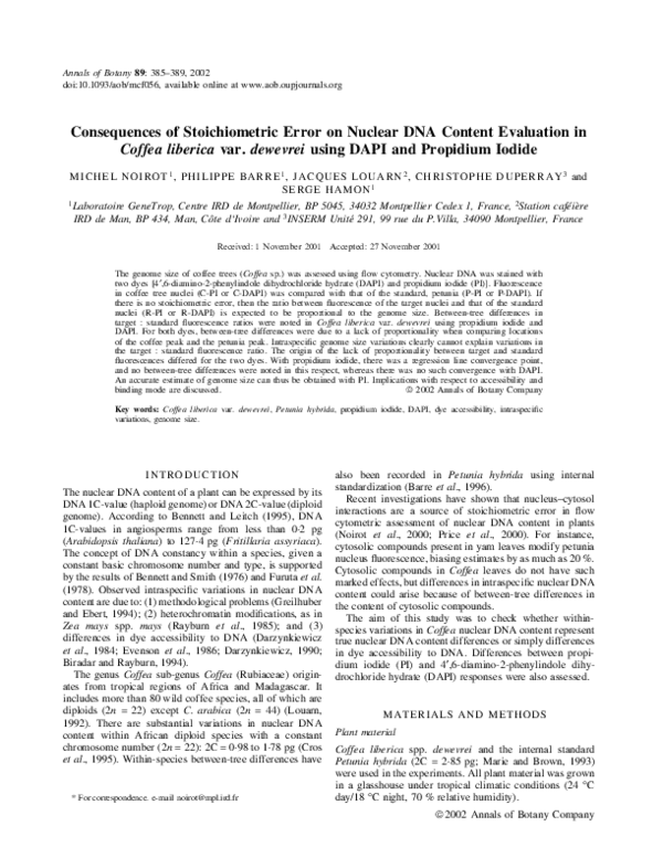 (PDF) Consequences of Stoichiometric Error on Nuclear DNA Content Evaluation in Coffea liberica ...
