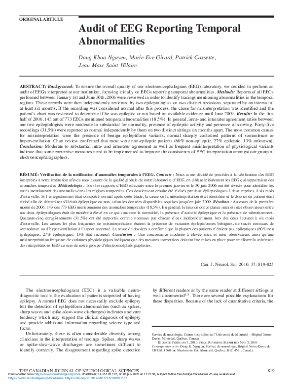 (PDF) Audit of EEG Reporting Temporal Abnormalities (PDF) Audit of EEG Reporting Temporal Abnormalities