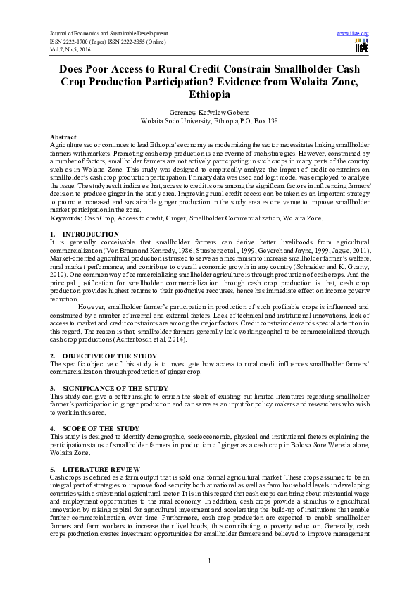 (PDF) Does Poor Access to Rural Credit Constrain Smallholder Cash Crop ...