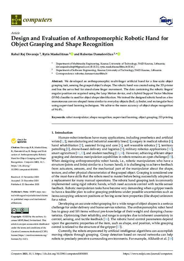 (PDF) Design and Evaluation of Anthropomorphic Robotic Hand for Object ...