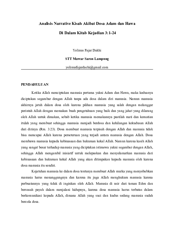 (DOC) Analisis Narrative Kisah Akibat Dosa Adam dan Hawa Di Dalam Kitab ...