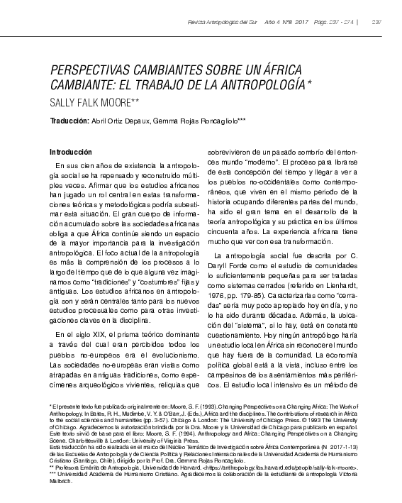 (PDF) Sally Falk Moore: Perspectivas cambiantes sobre un África ...