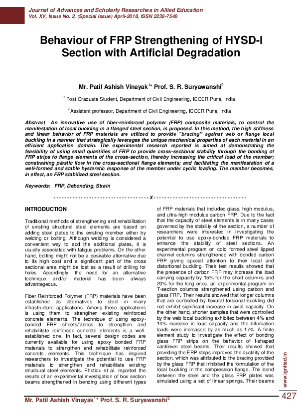 (PDF) Behaviour of Frp Strengthening of Hysd-I Section With Artificial ...