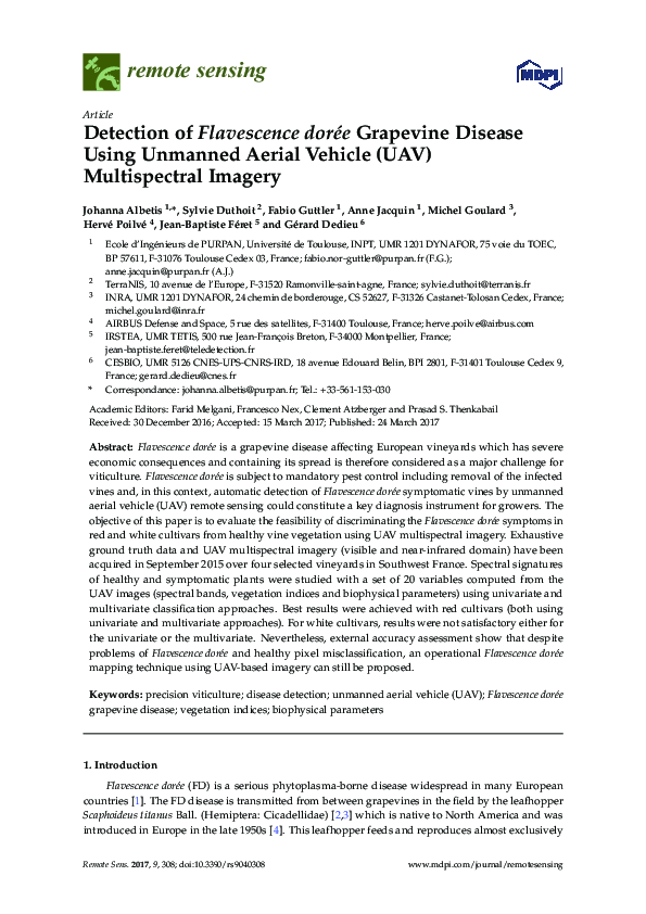 (PDF) Detection of Flavescence dorée Grapevine Disease Using Unmanned Aerial Vehicle (UAV ...