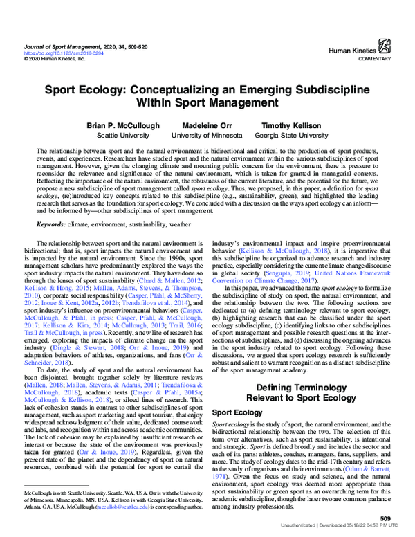 (PDF) Sport Ecology: Conceptualizing an Emerging Subdiscipline Within ...