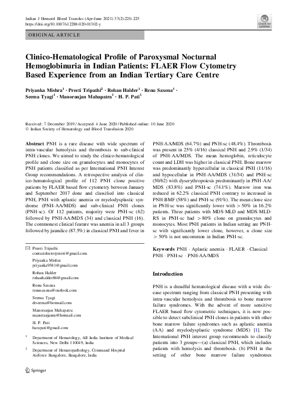 (PDF) Clinico-Hematological Profile of Paroxysmal Nocturnal ...