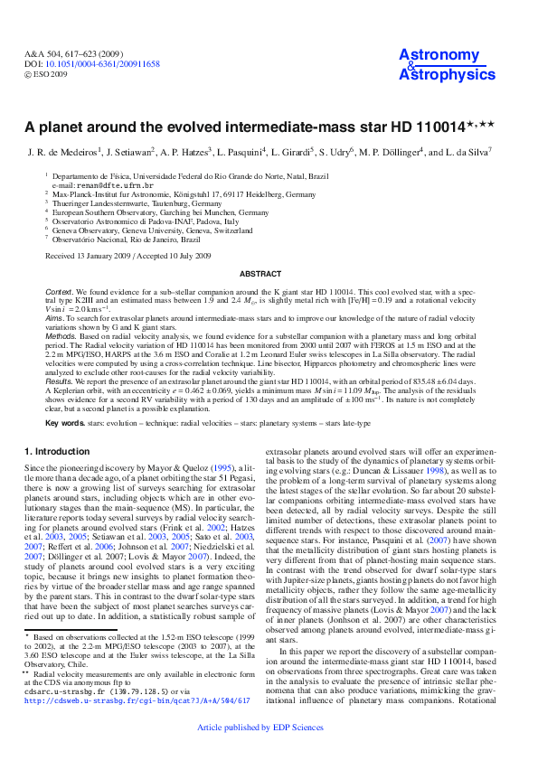 (PDF) A planet around the evolved intermediate-mass star HD 110014