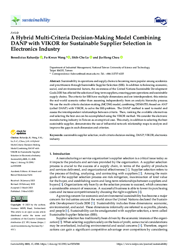 (PDF) A Hybrid Multi-Criteria Decision-Making Model Combining DANP with VIKOR for Sustainable ...