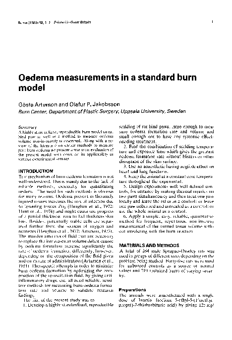 (PDF) Oedema measurements in a standard burn model