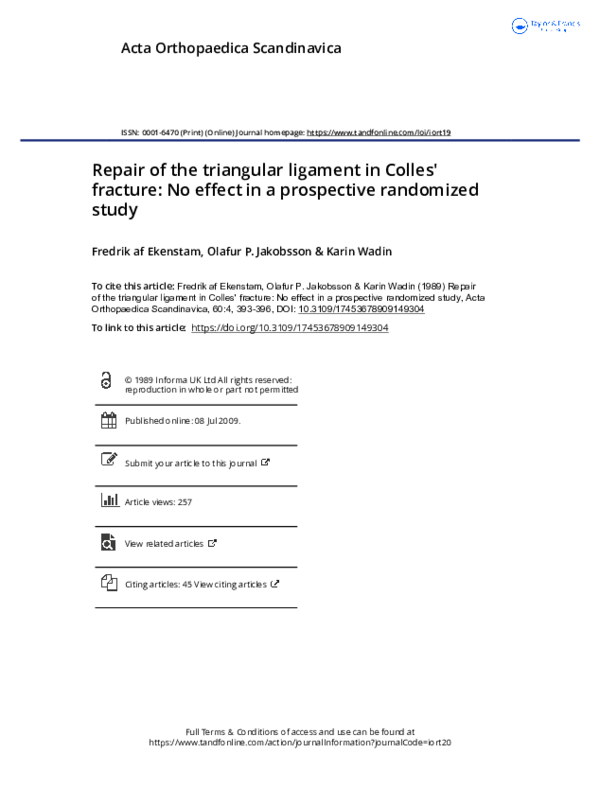 (PDF) Repair of the triangular ligament in Colles' fracture: No effect ...