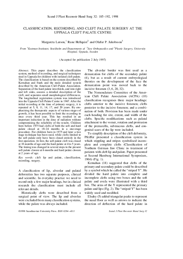 (PDF) Classification, recording, and cleft palate surgery at the ...