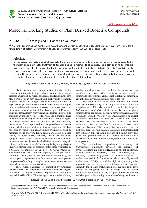 (PDF) Molecular Docking Studies on Plant Derived Bioactive Compounds