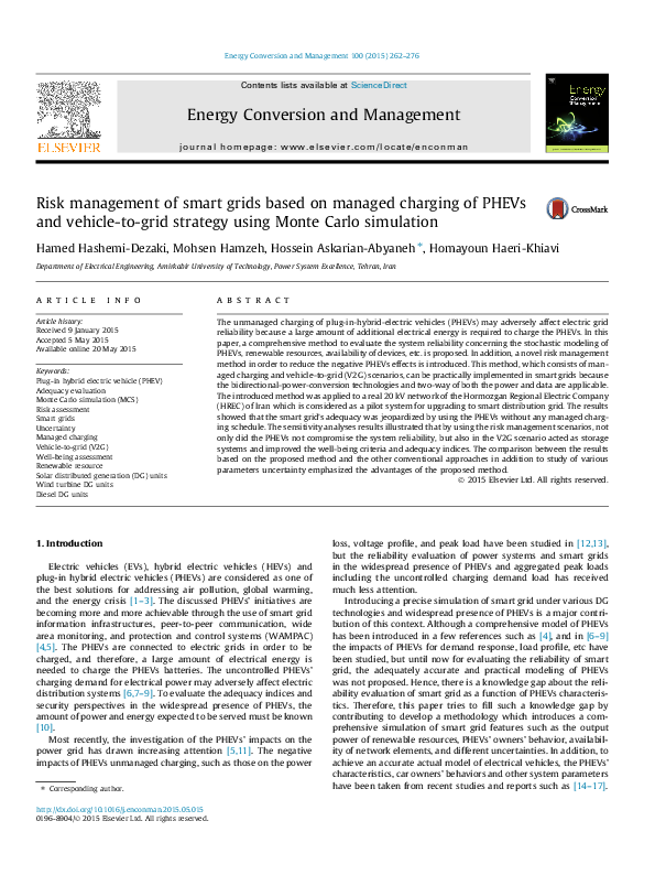 (PDF) Risk management of smart grids based on managed charging of PHEVs and vehicle-to-grid ...