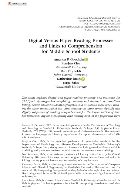 (PDF) Digital Versus Paper Reading Processes and Links to Comprehension ...
