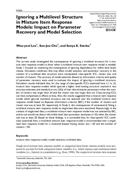 (PDF) Ignoring a Multilevel Structure in Mixture Item Response Models: Impact on Parameter ...