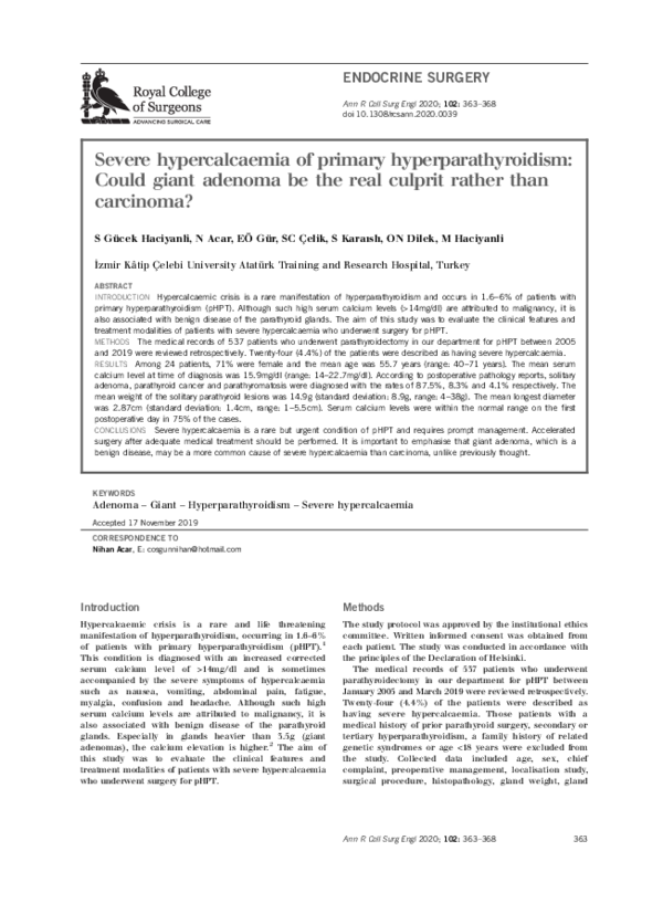 (PDF) Severe hypercalcaemia of primary hyperparathyroidism: Could giant ...