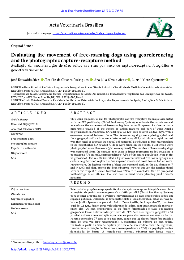 (PDF) Evaluating the movement of free-roaming dogs using georeferencing ...