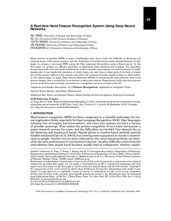 Pdf A Real Time Hand Posture Recognition System Using Deep Neural