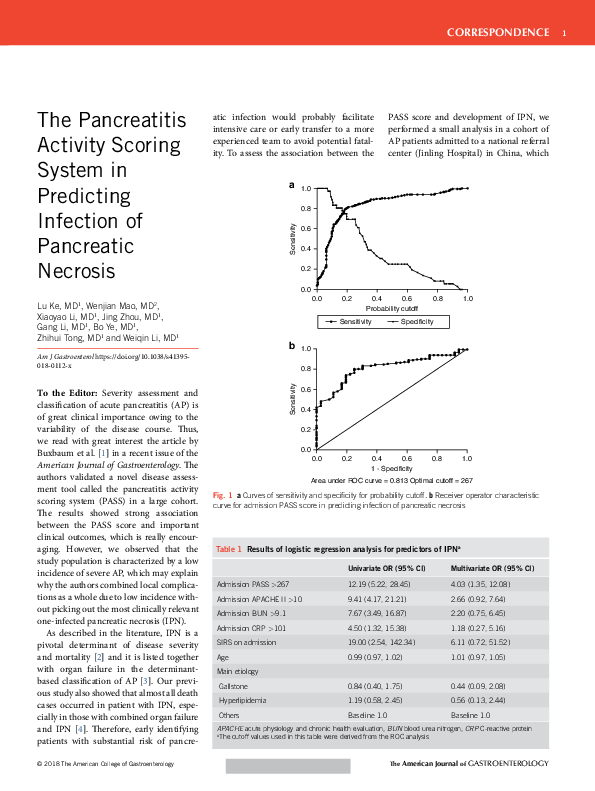(PDF) The Pancreatitis Activity Scoring System in Predicting Infection ...