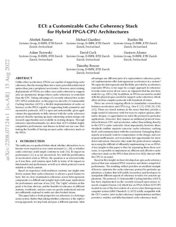 (PDF) ECI: a Customizable Cache Coherency Stack for Hybrid FPGA-CPU Architectures