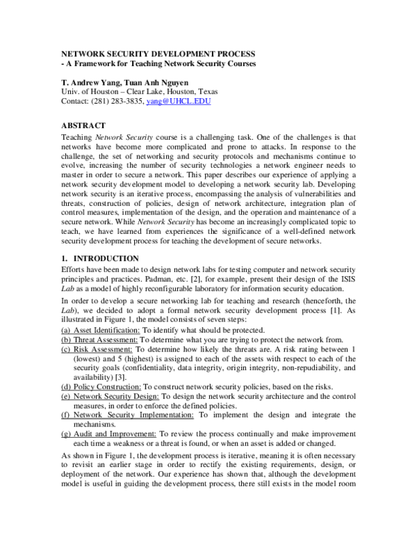 (PDF) Network Security Development Process: a Framework for Teaching ...
