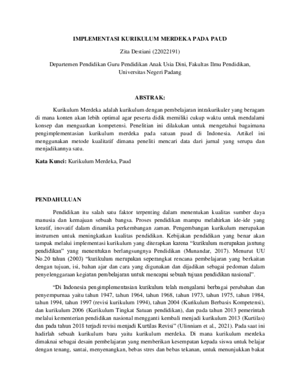 (PDF) IMPLEMENTASI KURIKULUM MERDEKA PADA PAUD