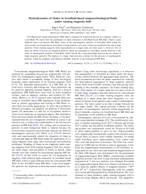 (PDF) Hydrodynamics of chains in ferrofluid-based magnetorheological ...