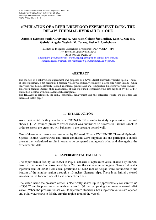 (PDF) Simulation of a Refill/Reflood Experiment Using the RELAP5 Thermal-Hydraulic Code