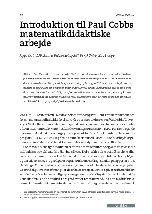 (PDF) Introduktion til Paul Cobbs matematikdidaktiske arbejde