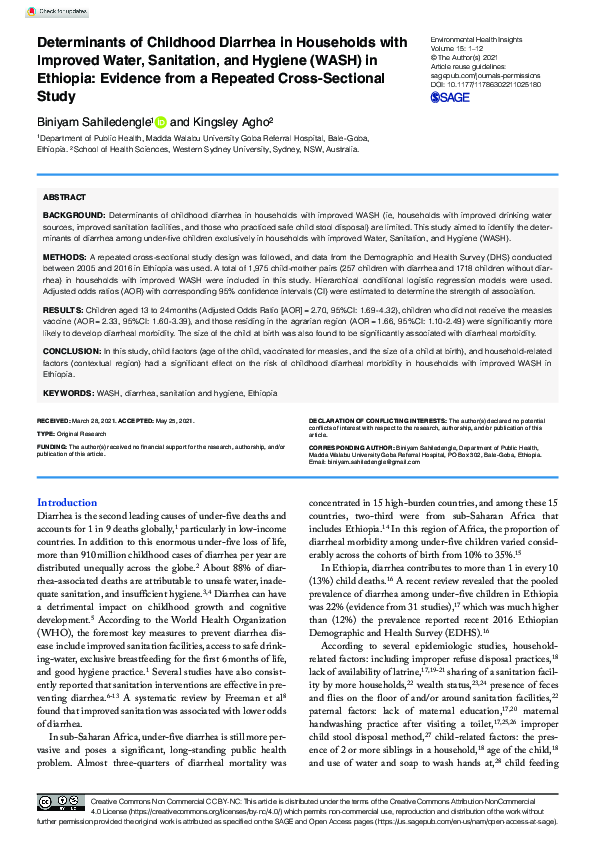 (PDF) Determinants of Childhood Diarrhea in Households with Improved ...