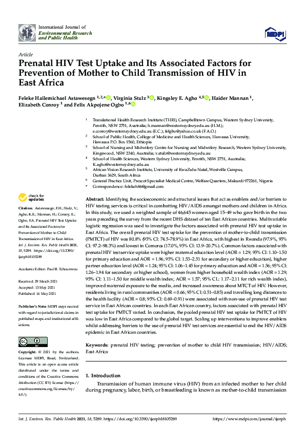 (PDF) Prenatal HIV Test Uptake and Its Associated Factors for ...