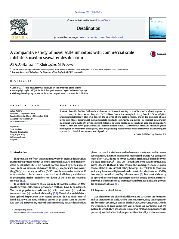 (PDF) A comparative study of novel scale inhibitors with commercial ...