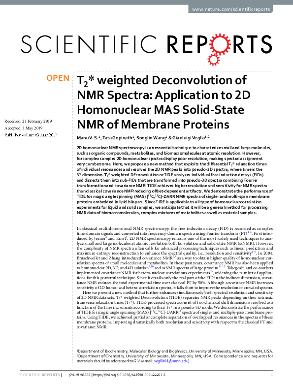 (PDF) T2* weighted Deconvolution of NMR Spectra: Application to 2D ...