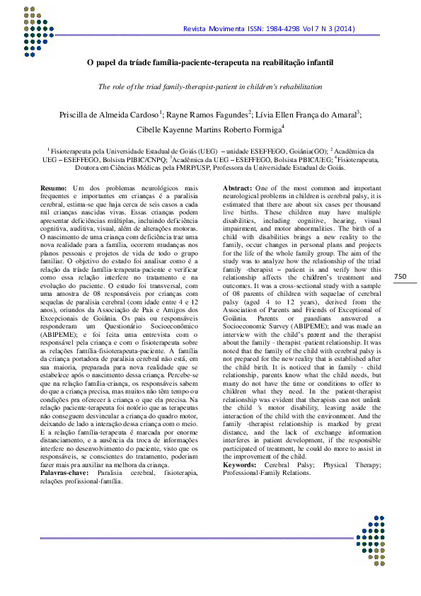 (PDF) O papel da tríade família-paciente-terapeuta na reabilitação ...