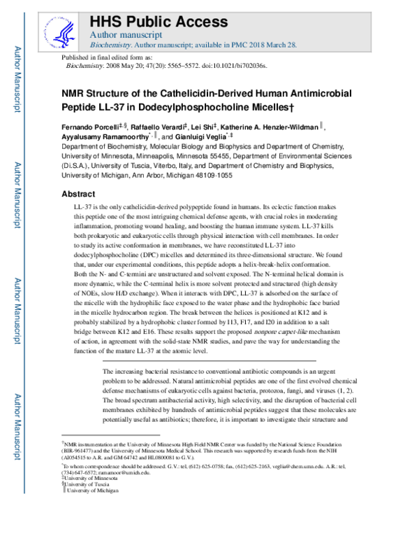 (PDF) NMR Structure of the Cathelicidin-Derived Human Antimicrobial ...