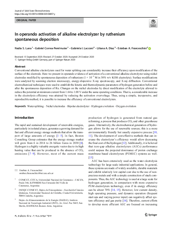 (PDF) In operando activation of alkaline electrolyzer by ruthenium ...