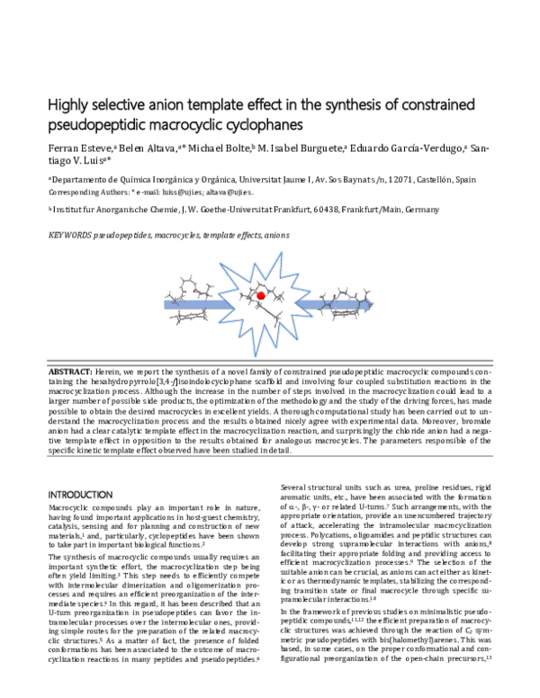 (PDF) Highly Selective Anion Template Effect in the Synthesis of ...