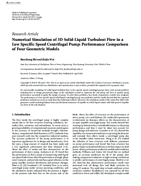 (PDF) Numerical Simulation of 3D Solid-Liquid Turbulent Flow in a Low Specific Speed Centrifugal ...