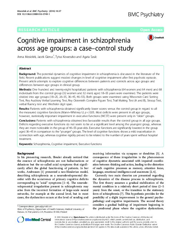 (PDF) Cognitive impairment in schizophrenia across age groups: a case ...