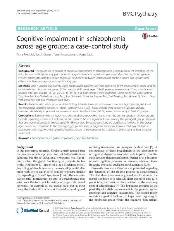 (PDF) Cognitive impairment in schizophrenia across age groups: a case ...