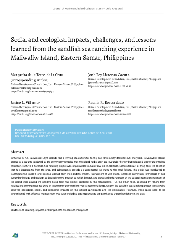 (PDF) Social and ecological impacts, challenges, and lessons learned ...