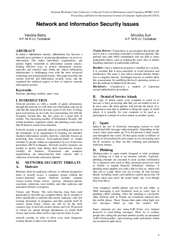 (PDF) Network and Information Security Issues | Vandna Batra - Academia.edu