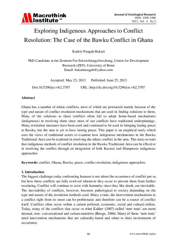 (PDF) Exploring Indigenous Approaches to Conflict Resolution: The Case of the Bawku Conflict in ...