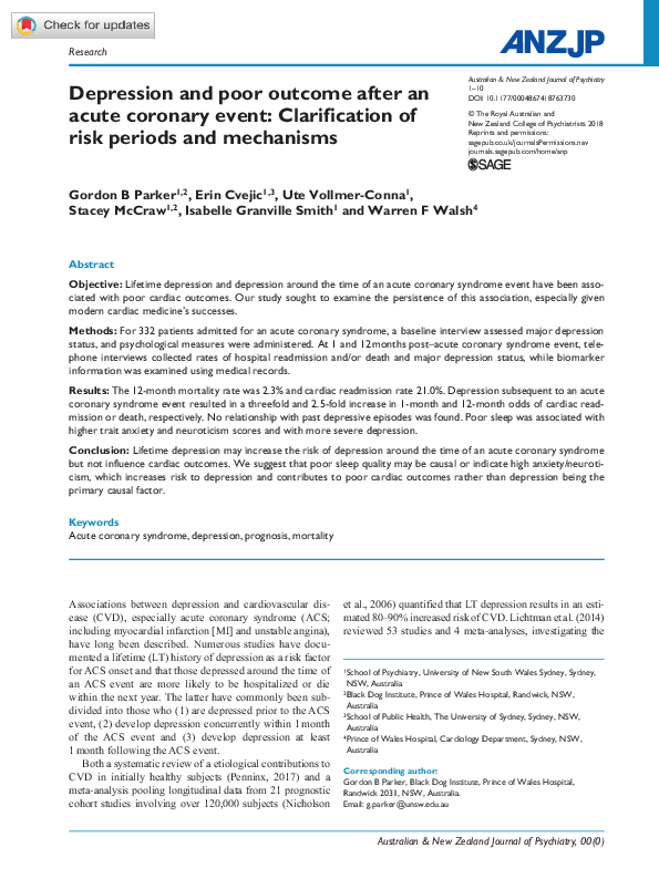(PDF) Depression and poor outcome after an acute coronary event ...