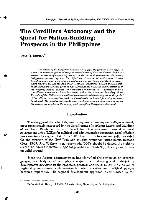 (PDF) The Cordillera Autonomy and the Quest for Nation-Building ...