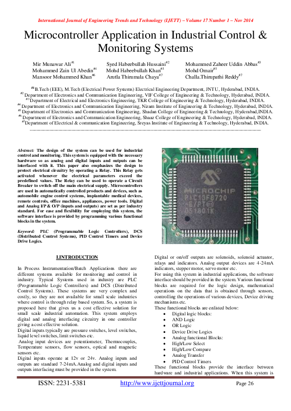 Pdf Microcontroller Application In Industrial Control And Monitoring Systems