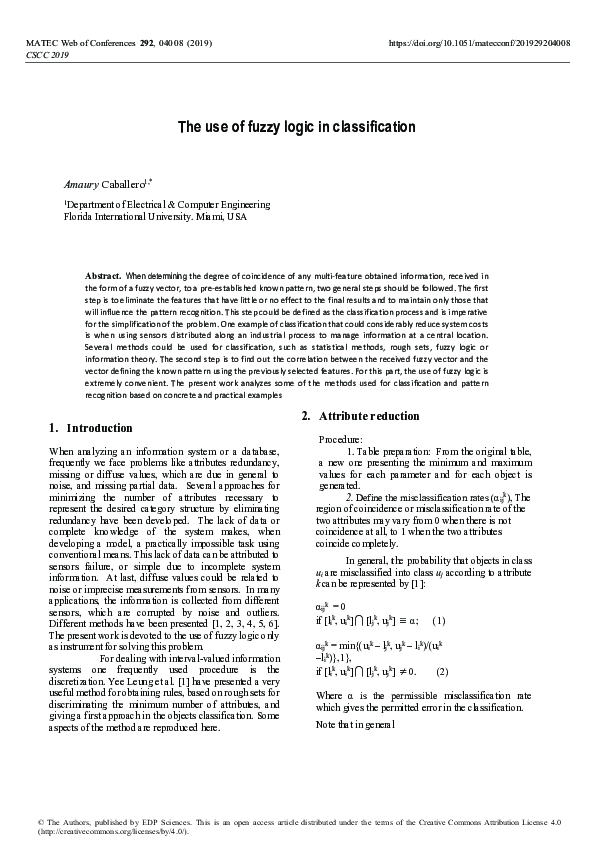 (PDF) The use of fuzzy logic in classification