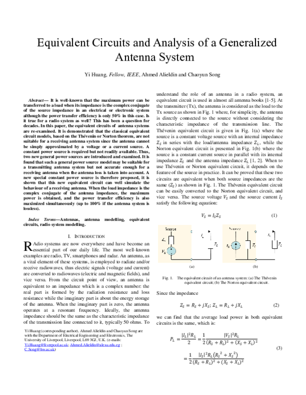 (PDF) Equivalent Circuits and Analysis of a Generalized Antenna System [Antenna Applications ...
