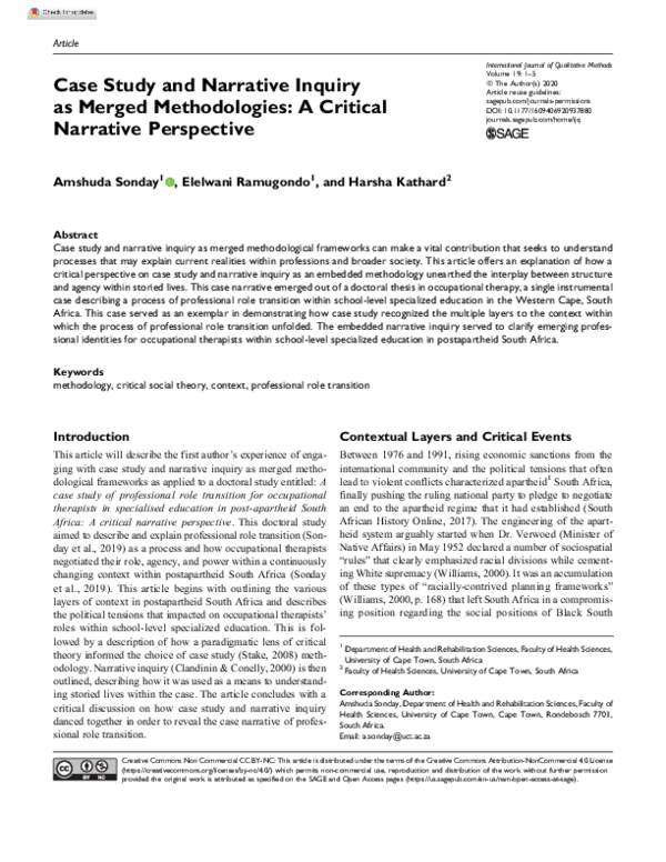 (PDF) Case Study and Narrative Inquiry as Merged Methodologies: A ...